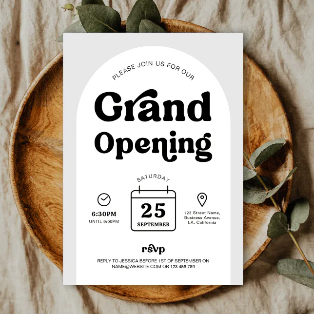 Retro Trendy Arch New Business Shop Opening Event Invitation | Zazzle