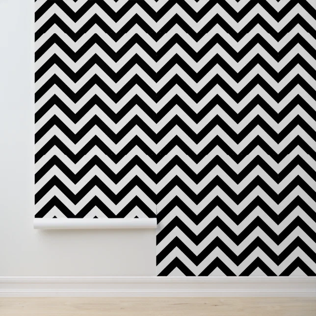 Retro Trendy Black White Chevron Pattern Wallpaper | Zazzle