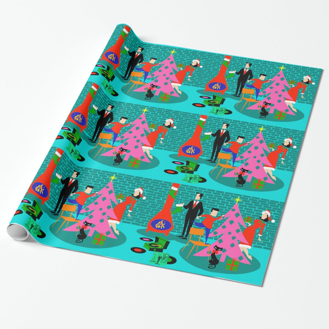 Retro Trimming the Christmas Tree Wrapping Paper | Zazzle
