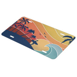 Retro Tropical Beach Surfing Surfer Palm Trees License Plate | Zazzle