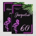 Retro tropical neon pink flamingo 60th birthday invitation | Zazzle