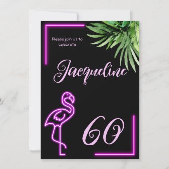 Retro tropical neon pink flamingo 60th birthday invitation | Zazzle