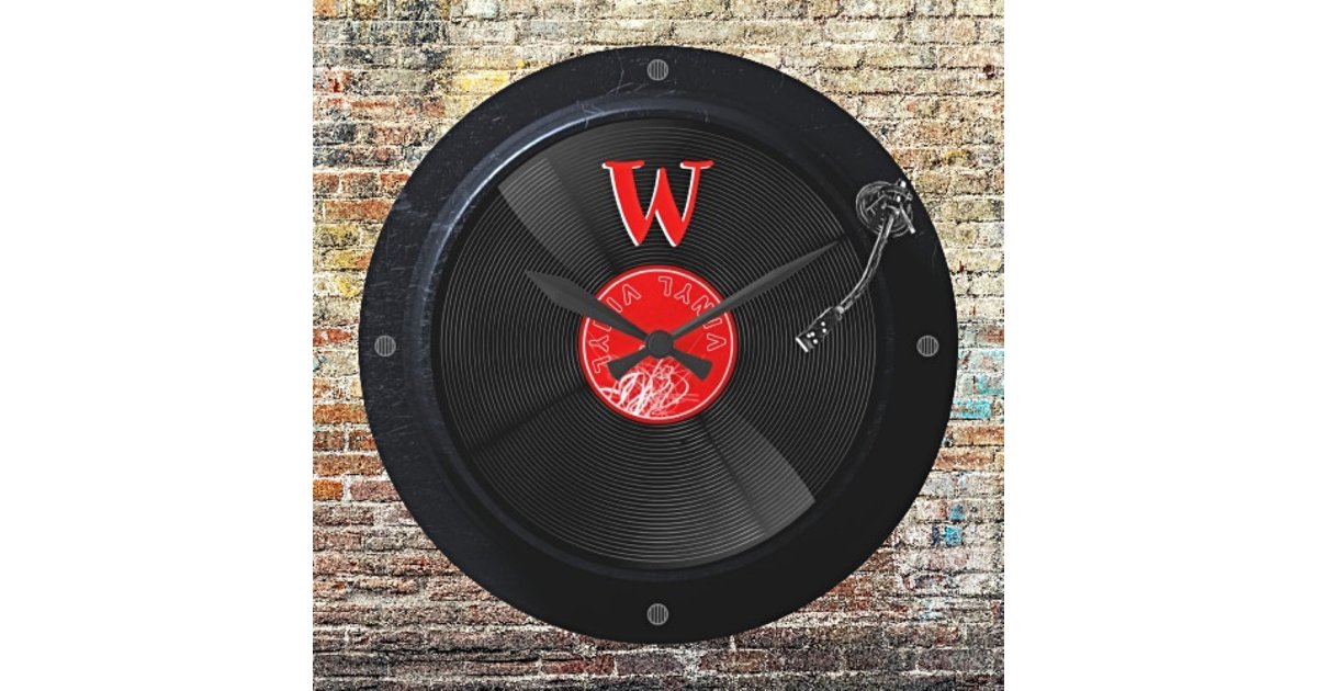 Retro Turntable Clock Monogrammable Vintage Design | Zazzle