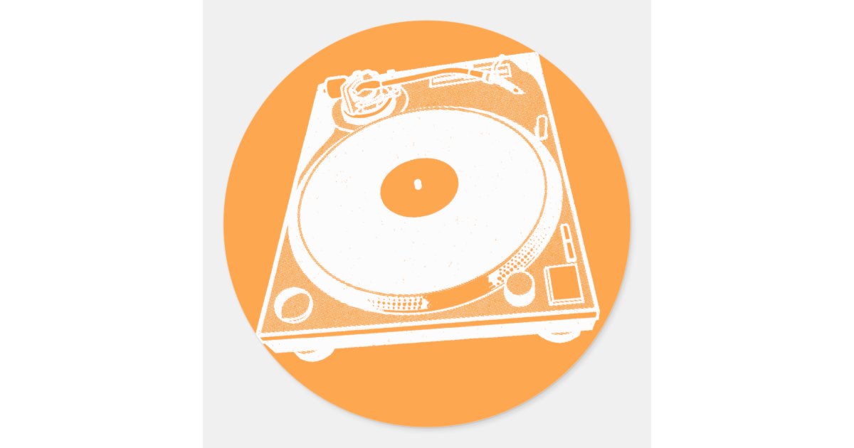 Retro Turntable Graphic in White Classic Round Sticker | Zazzle