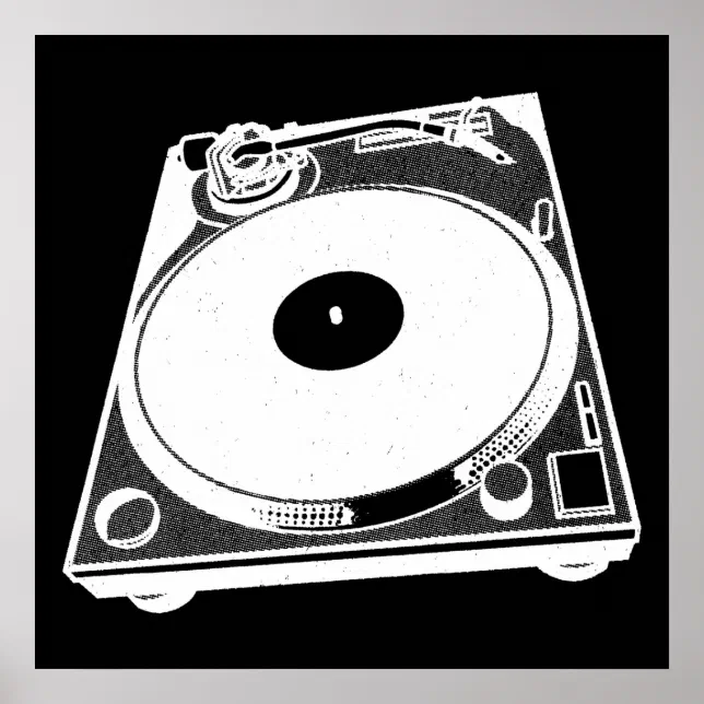 Retro Turntable Graphic in White Poster | Zazzle