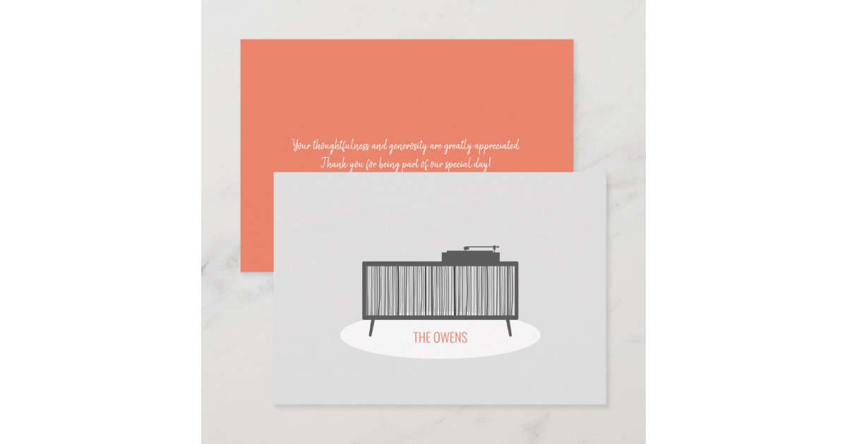 Retro Turntable Record Cabinet Thank You Card | Zazzle