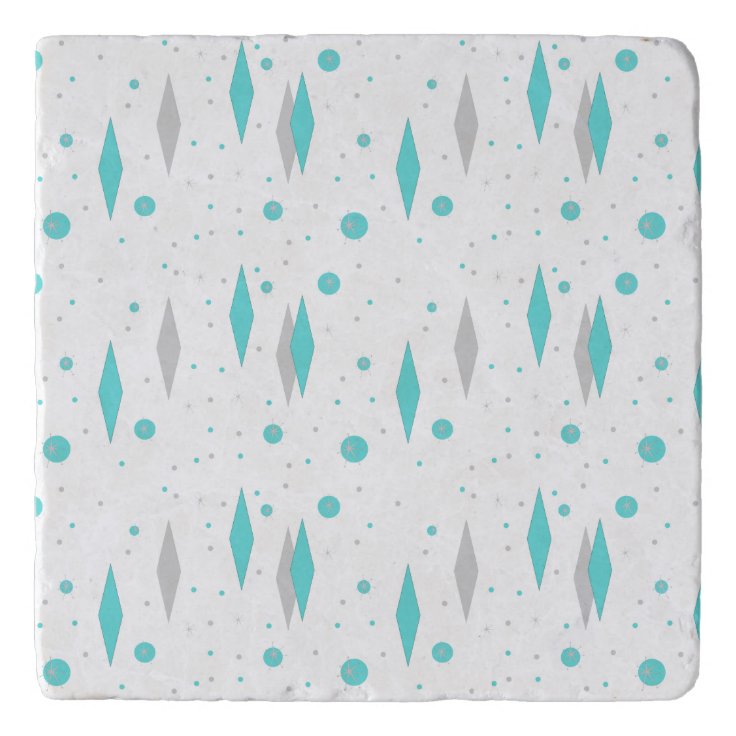 Retro Turquoise Diamond & Starburst Trivet | Zazzle
