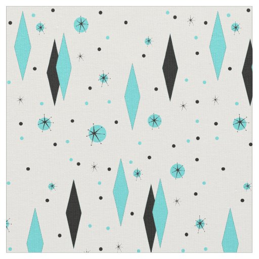 Retro Turquoise Diamonds and Starbursts Fabric | Zazzle
