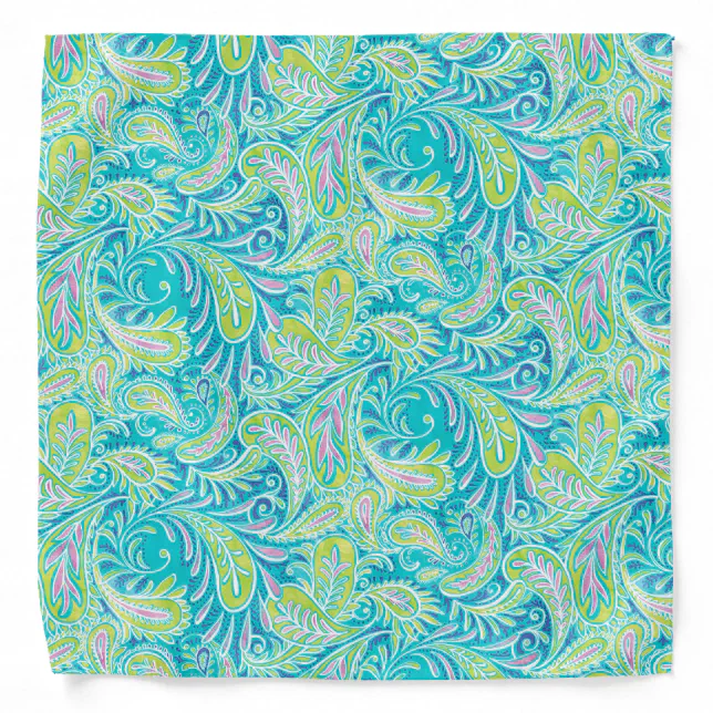 Retro Turquoise Paisley Pattern Bandana | Zazzle