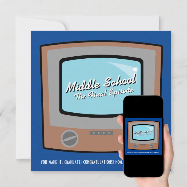 retro TV middle school GRADUATION congratulations Card | Zazzle