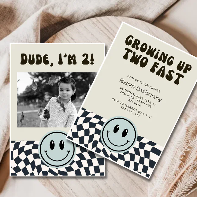 Retro Two Fast Boy 2nd Birthday Party checkered Invitation | Zazzle