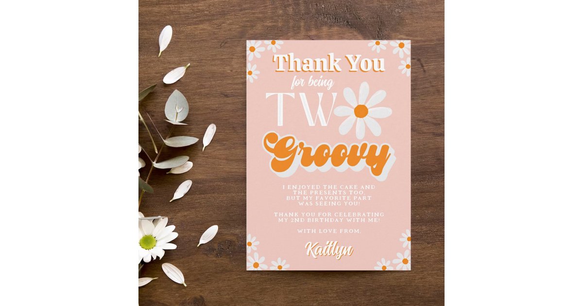 Retro Two Groovy Girls 2nd Birthday Thank You Card | Zazzle