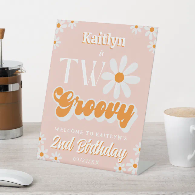 Retro Two Groovy Girls 2nd Birthday Welcome Pedestal Sign | Zazzle