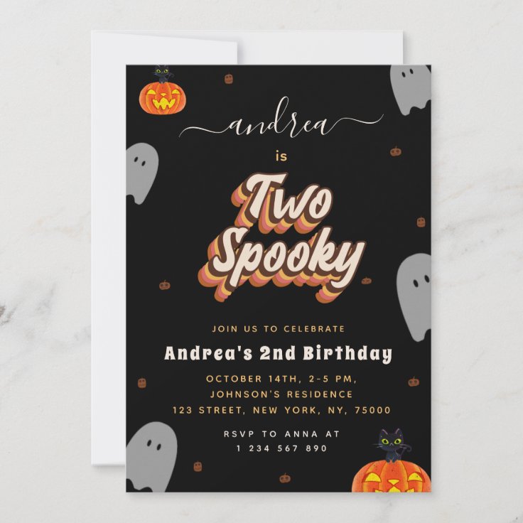 Retro Two Spooky 2nd Halloween Birthday Party Invitation | Zazzle