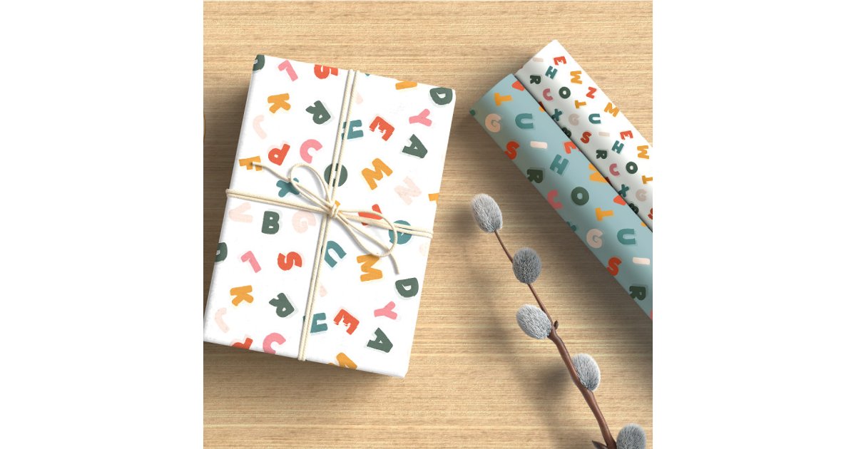 Retro Two Tone Playful Alphabet Wrapping Paper Sheets | Zazzle