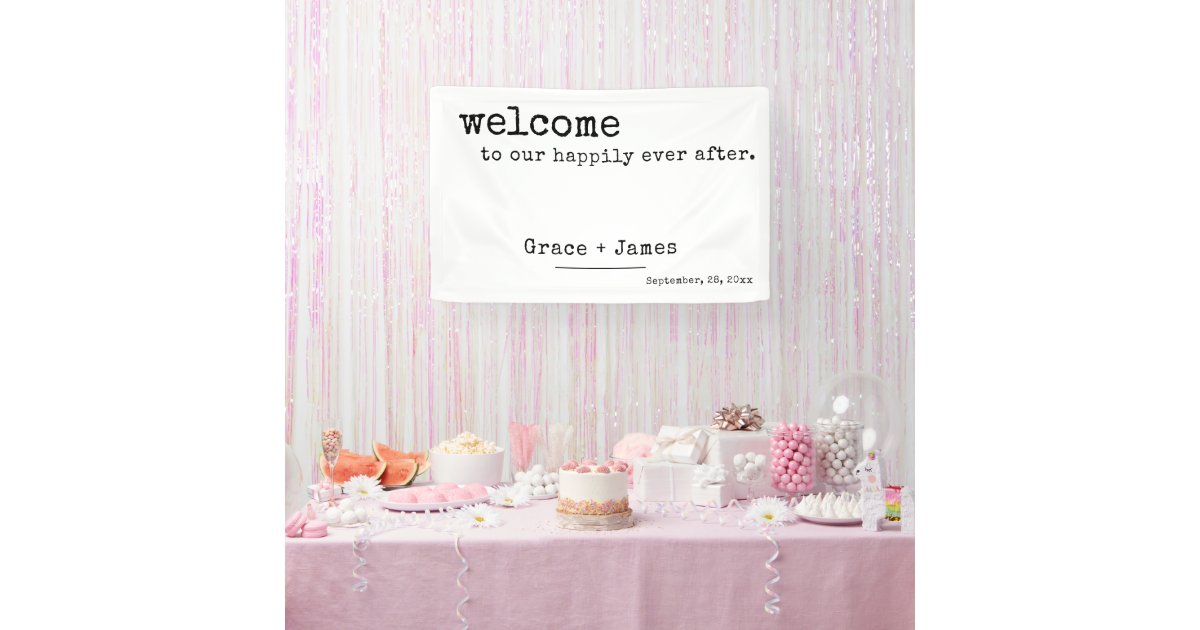 Retro Typewriter Typography Welcome Wedding Banner | Zazzle