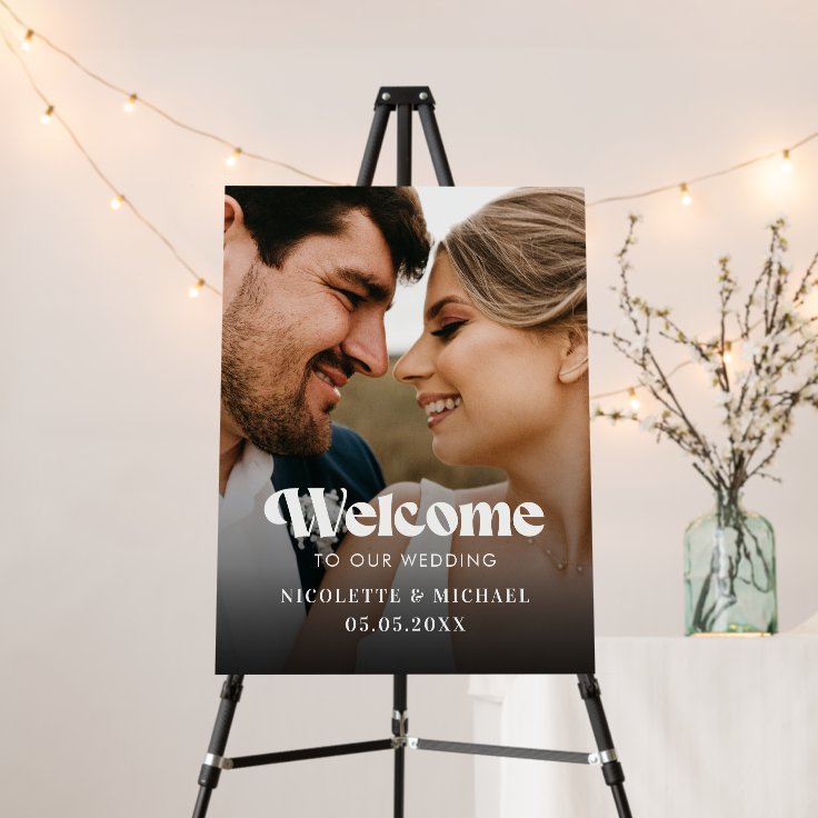 Retro Typography 70s Photo Wedding Welcome Sign | Zazzle