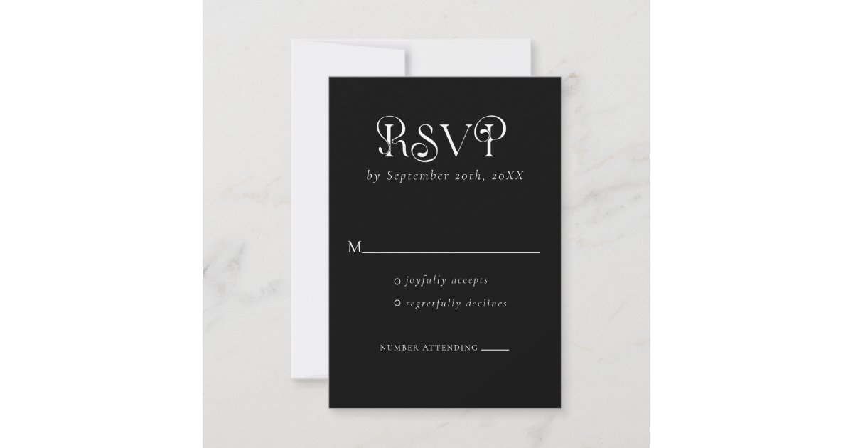 Retro Typography Black RSVP Cards | Zazzle