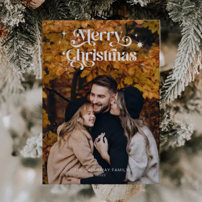 Retro Typography Christmas Photo Holiday Card | Zazzle