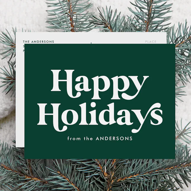 Retro Typography Green Happy Holidays Non-Photo Holiday Postcard | Zazzle