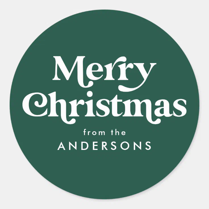 Retro Typography Green Merry Christmas Classic Round Sticker | Zazzle