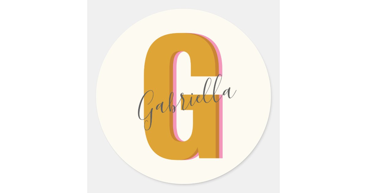 Retro Typography Monogram Initial Name in Yellow Classic Round Sticker ...