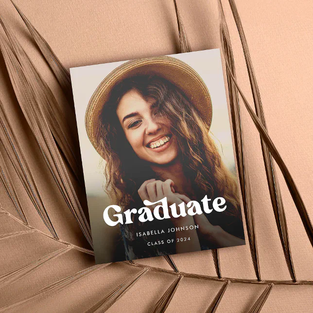 Retro Typography Photo Graduation Announcement Postcard | Zazzle