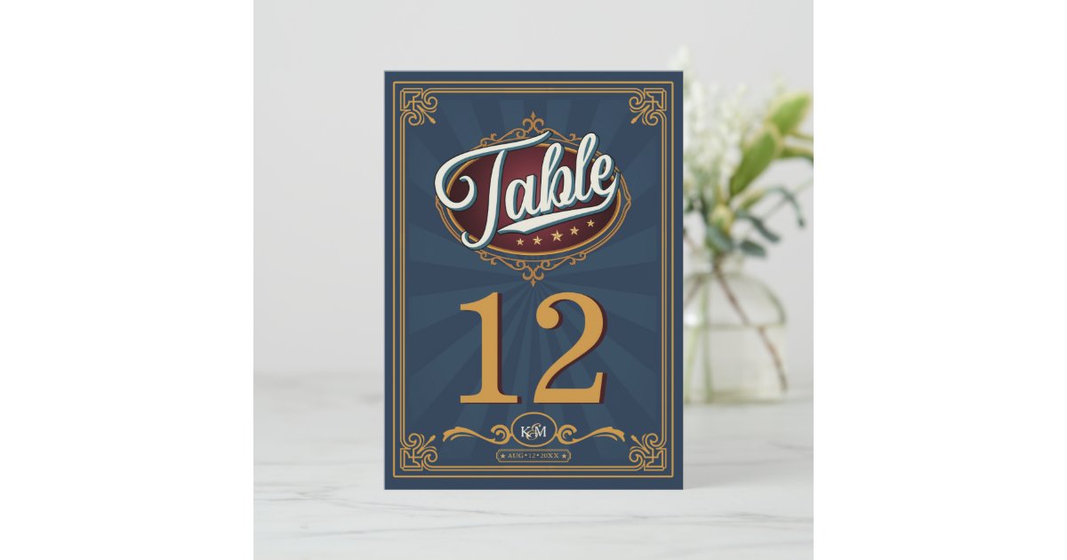 Retro Typography Table Numbers Blue/Gold ID645 | Zazzle
