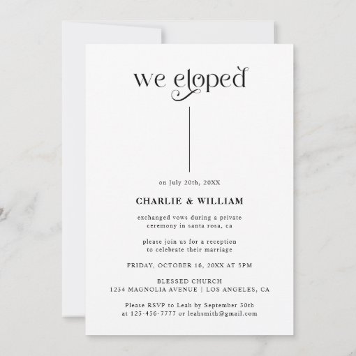 Retro Typography We Eloped Elopement Invitation | Zazzle