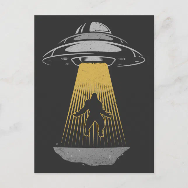 Retro UFO Alien Abduction Bigfoot Spaceship Postcard | Zazzle
