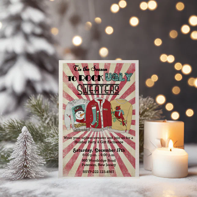 Retro Ugly Sweater Christmas Party Invitation | Zazzle