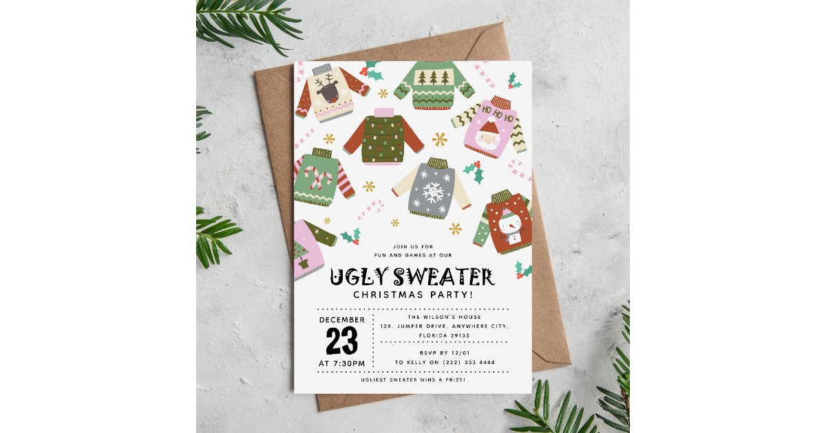 Retro Ugly Sweater Christmas Party Invitation | Zazzle