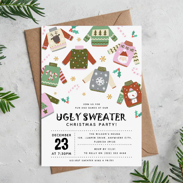 Retro Ugly Sweater Christmas Party Invitation | Zazzle
