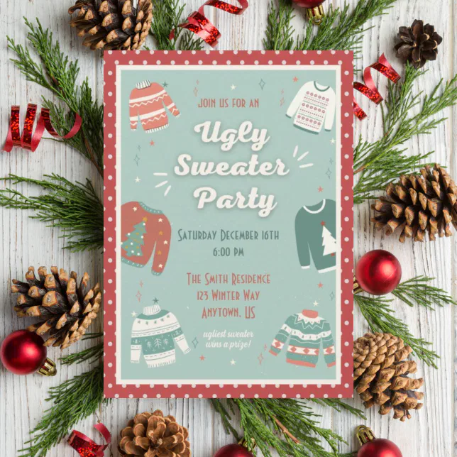 Retro Ugly Sweater Party Holiday Invitation | Zazzle
