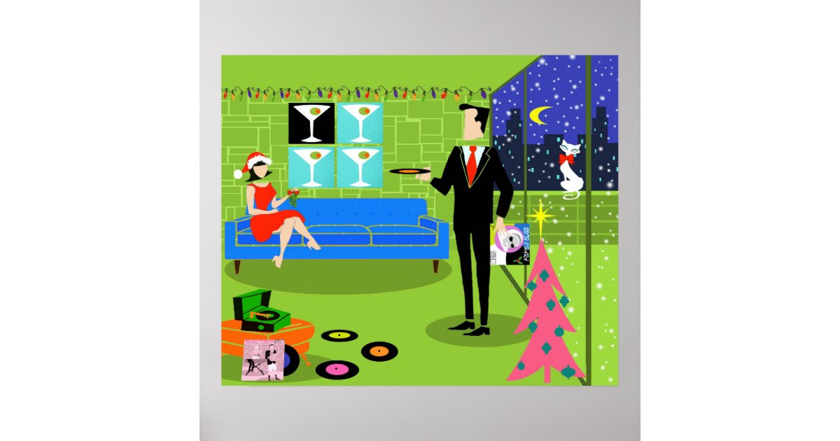 Retro Urban Christmas Couple Poster | Zazzle