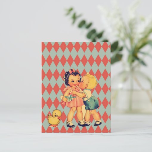 Retro Valentine Kitsch Vintage Kids Holiday Postcard | Zazzle