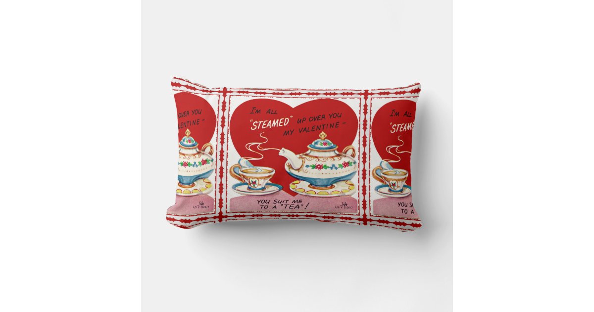 Retro Valentine Tea Cup and Teapot Lumbar Pillow | Zazzle