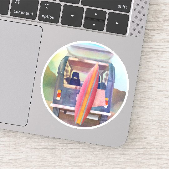 Retro Van Surfboard Beach California Vibes Sticker | Zazzle.com