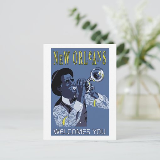 Retro vector Art New Orleans jazz trumpet player Postcard | Zazzle