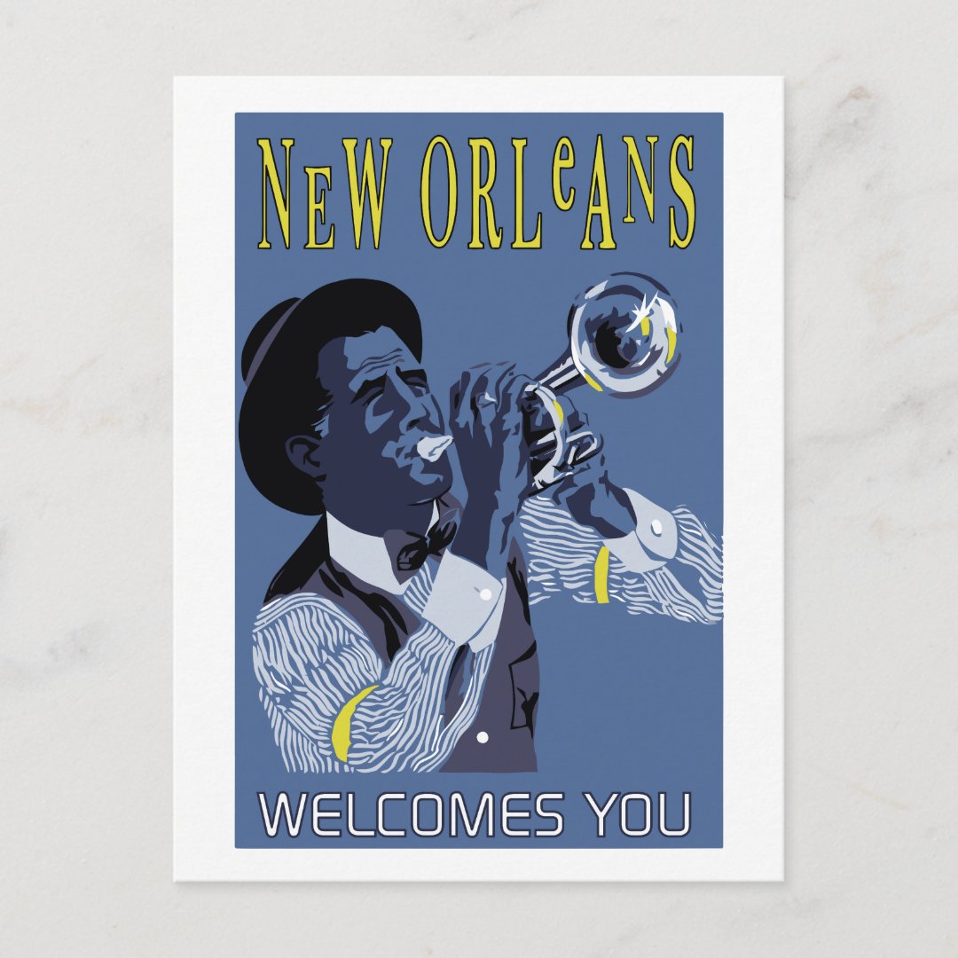 Retro vector Art New Orleans jazz trumpet player Postcard | Zazzle