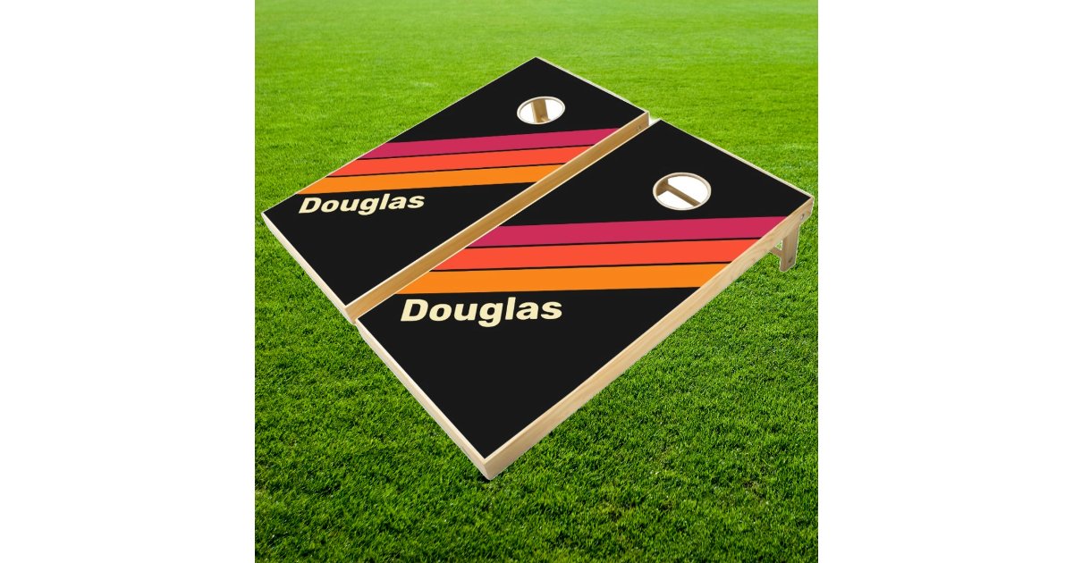 Retro VHS Stripes with Name Cornhole Set | Zazzle