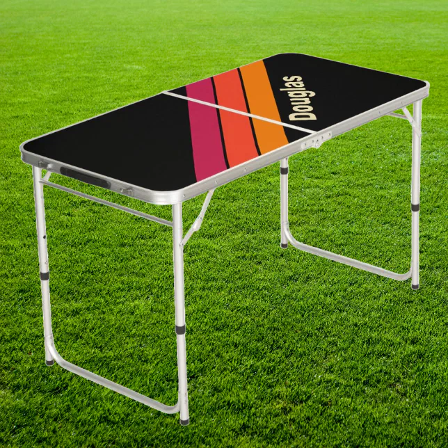 Retro VHS Stripes with Name Tailgate Beer Pong Table | Zazzle