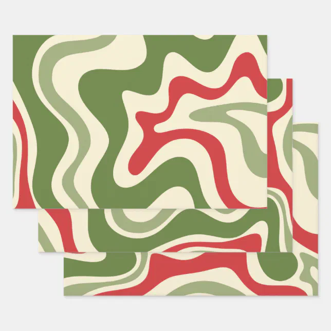 Retro Vibe Liquid Swirl Abstract Christmas Pattern Wrapping Paper ...