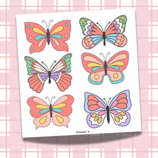 Retro Vibes Butterfly Custom-Cut Vinyl Stickers | Zazzle
