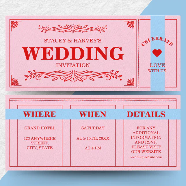 Retro Vibrant Color Block Red Pink Blue Aesthetic Invitation | Zazzle