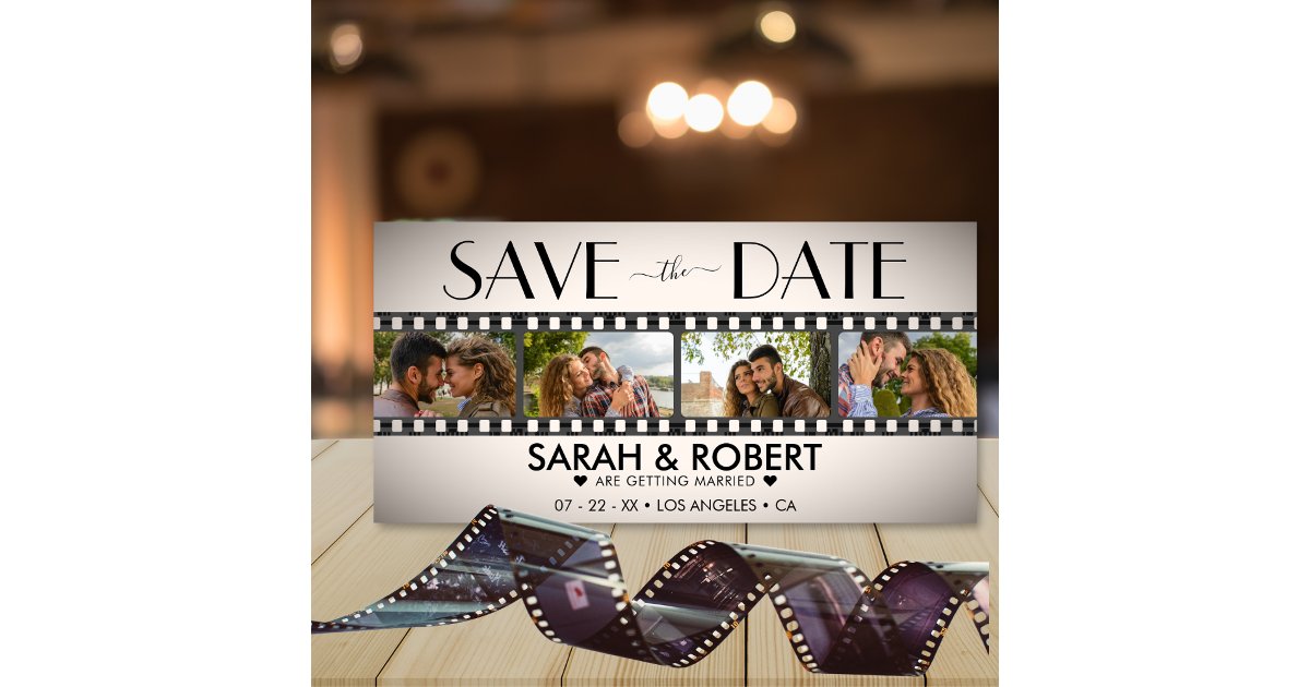 Retro Vignette Photo Collage Film Strip Save The Date | Zazzle