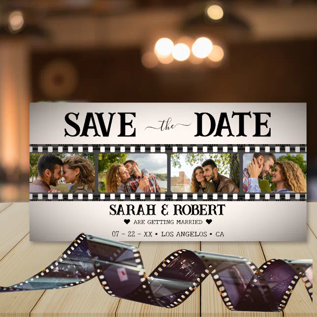 Retro Vignette Photo Collage Film Strip Save The Date | Zazzle