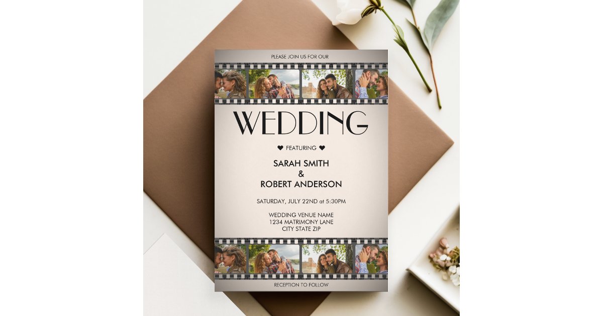 Retro Vignette Photo Collage Film Strip Wedding Invitation | Zazzle