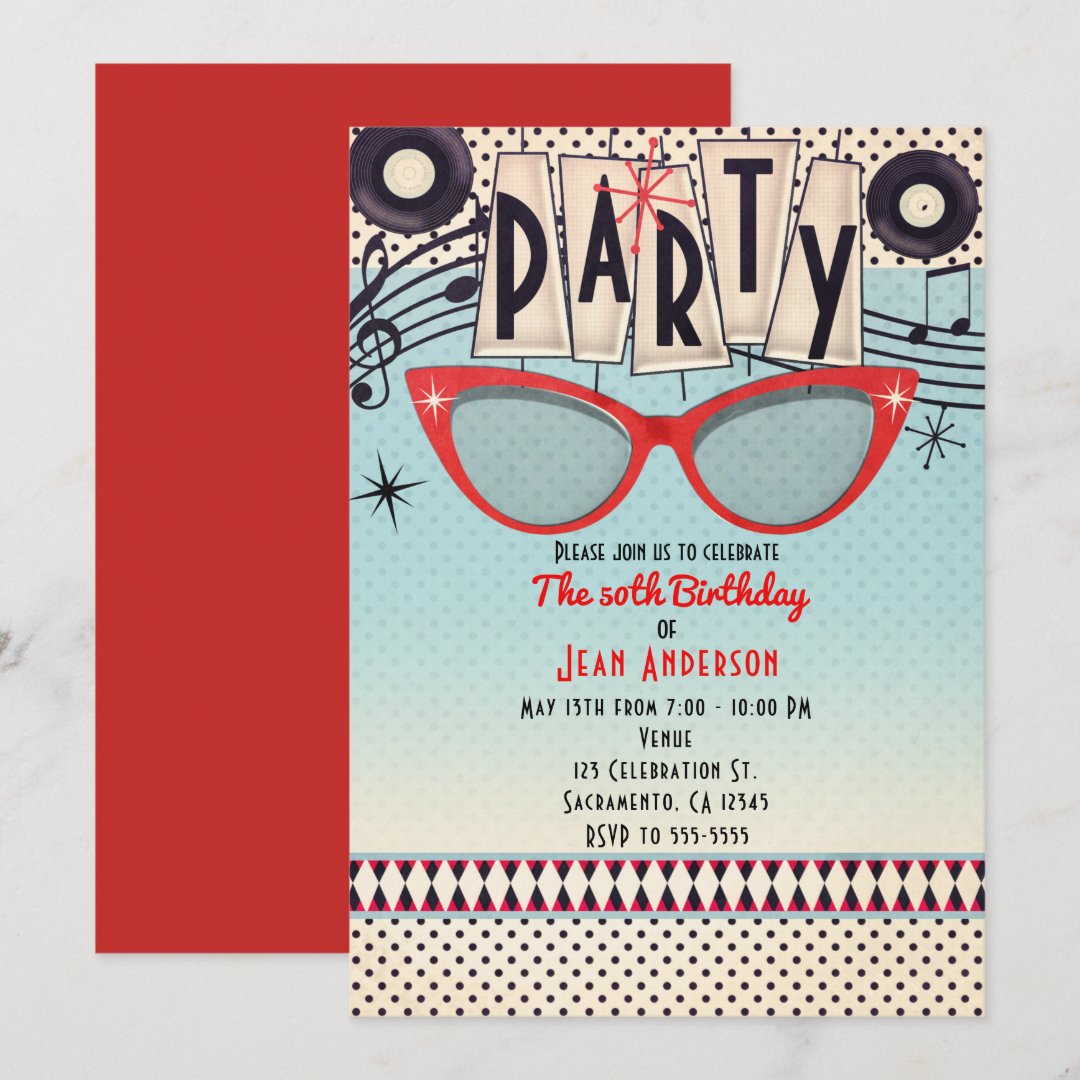 Retro Vintage 1950's Fifties Party Invitations | Zazzle