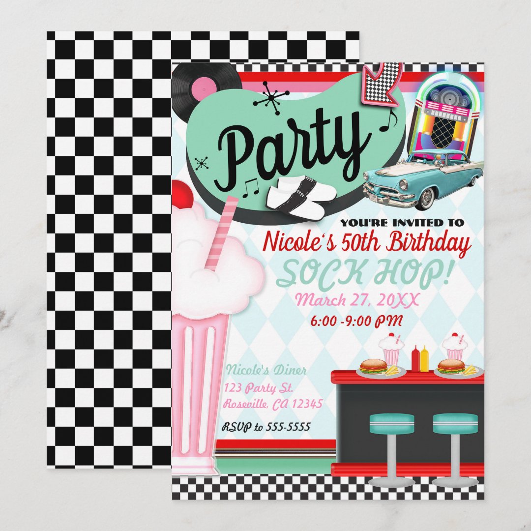 Retro Vintage 50's Fifties Diner Birthday Party Invitation | Zazzle